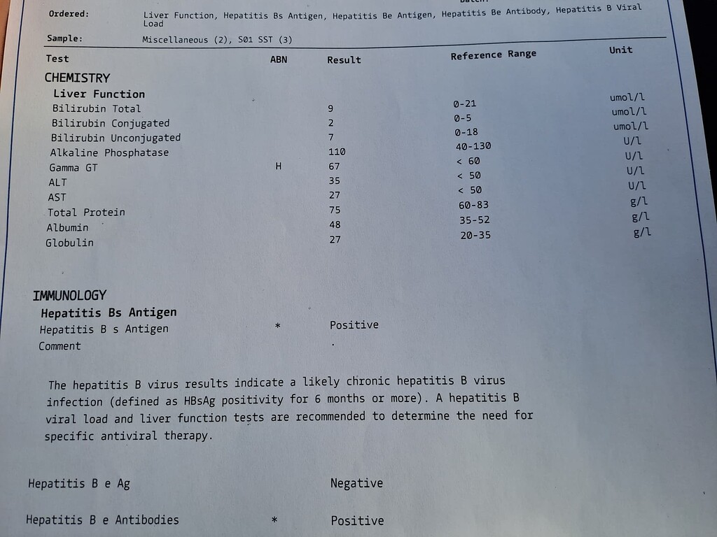 My Test Result from the laboratory - Treatment and Monitoring - Hep B ...